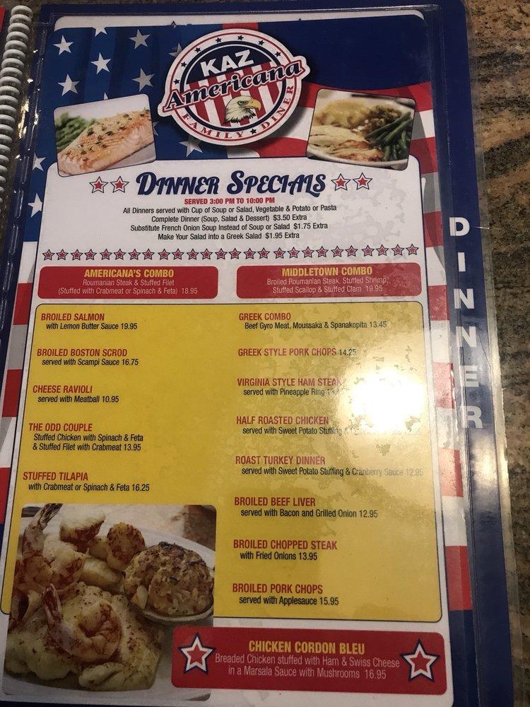 Menu at Americana Diner restaurant, Middletown, 420 East
