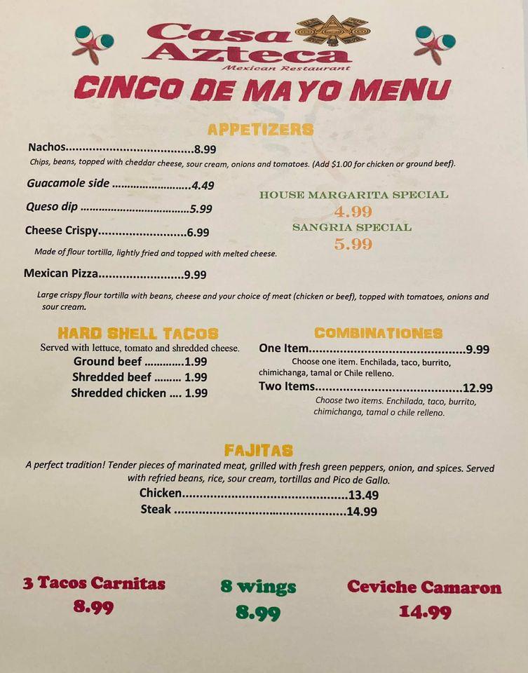 Menu at Casa Azteca Mexican Restaurant, Fort Pierce