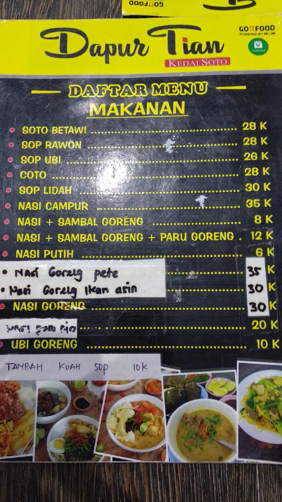 Menu at Dapur Tian - Kedai Soto restaurant, Makassar