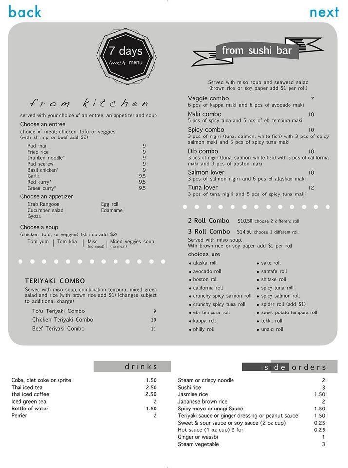 Menu at Dib Sushi Bar and Thai Cuisine, Chicago