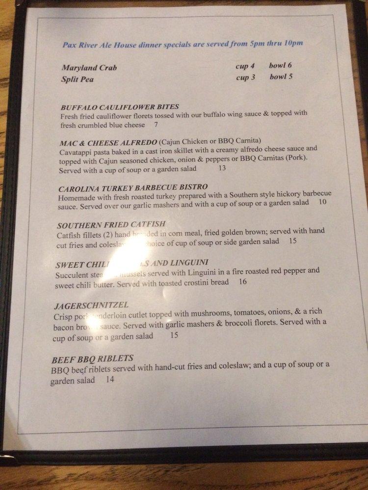 Carta del pub y bar Pax River Ale House, Lexington Park