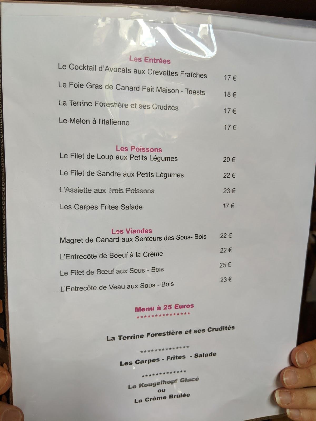 Menu au Restaurant du Vieil Armand, Berrwiller
