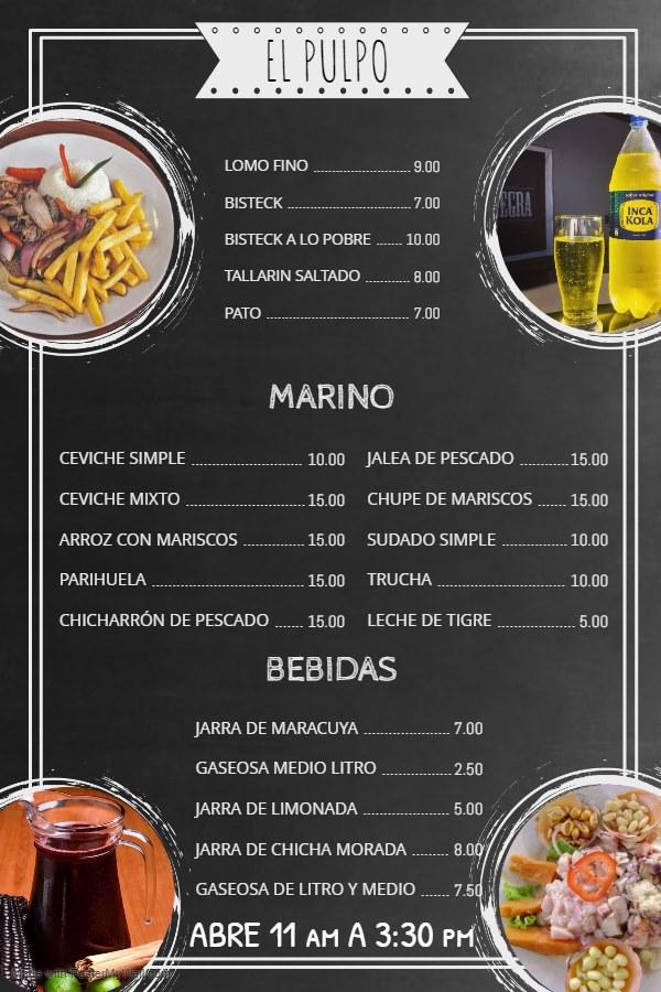 Menu at Restaurant - "El Pulpo", Cajamarca