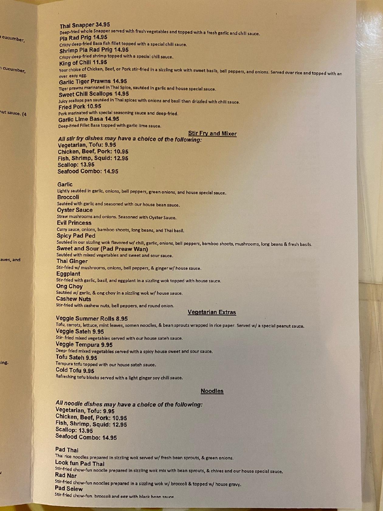 Menu at Thai Bistro Suksabay restaurant, Aiea