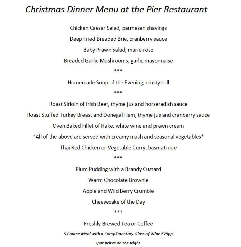 Menu at The Pier Restaurant, Portsalon, The Pier Portsalon