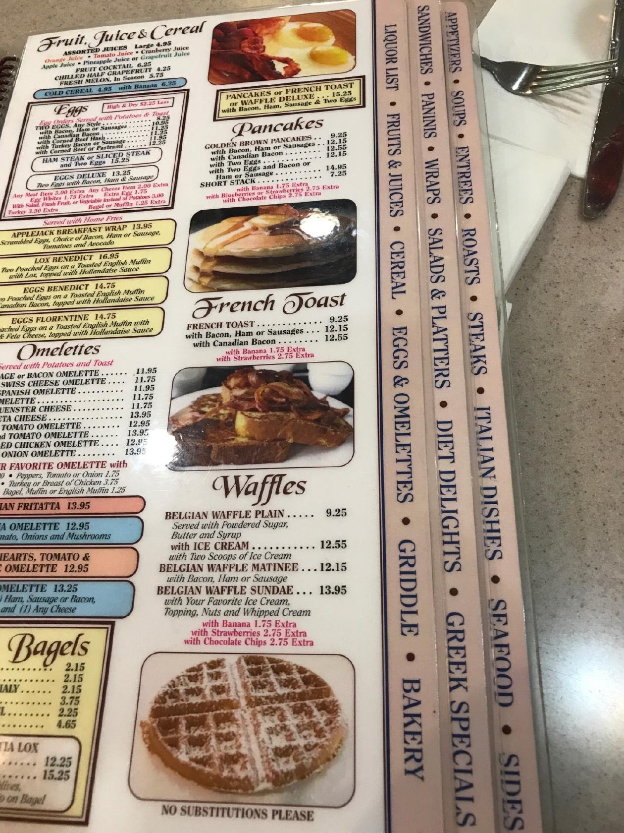 Carta del postres Applejack Diner, Nueva York