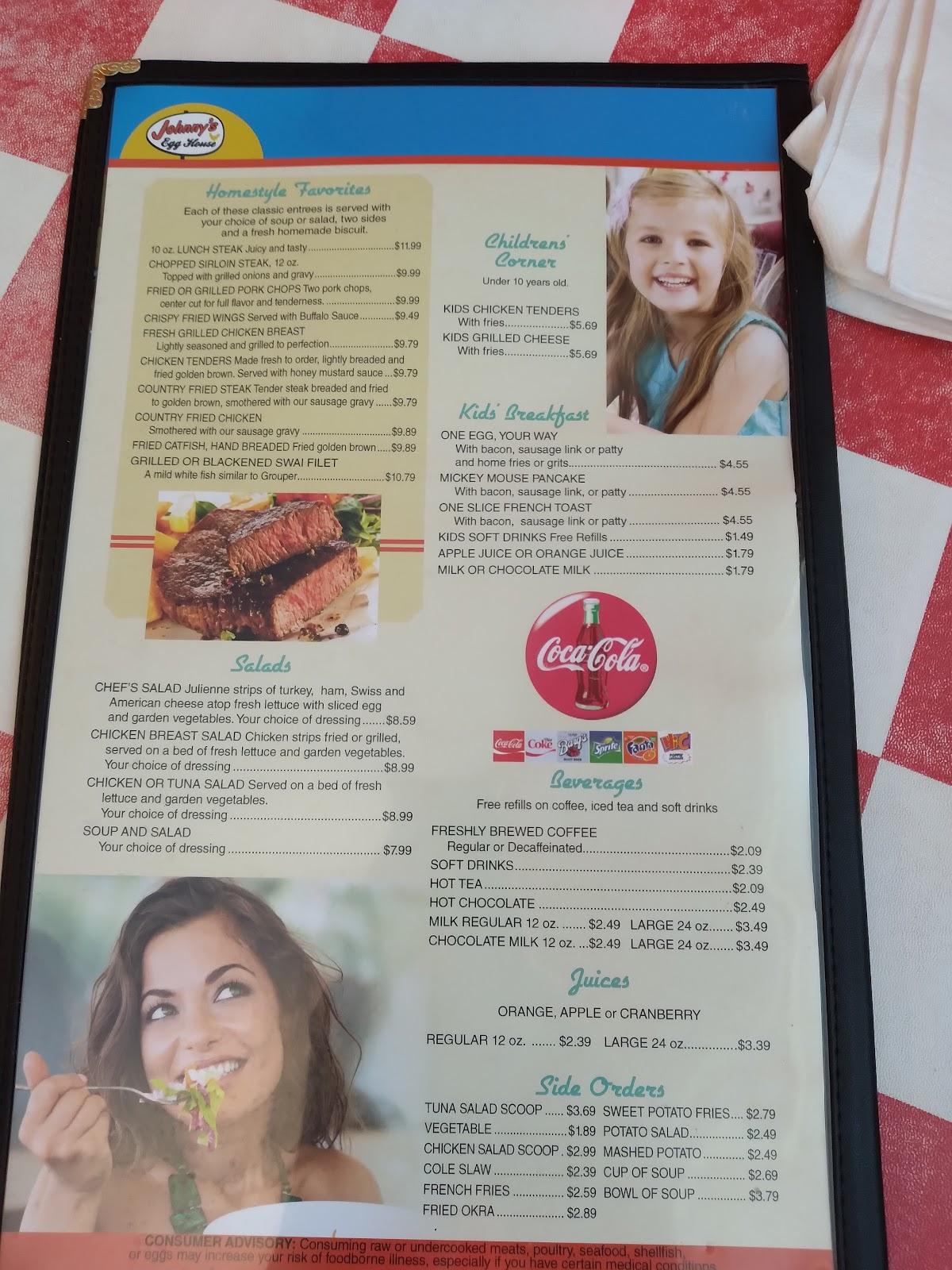 Menu at Johnny's Egg House restaurant, Frostproof, 133 S Scenic Hwy