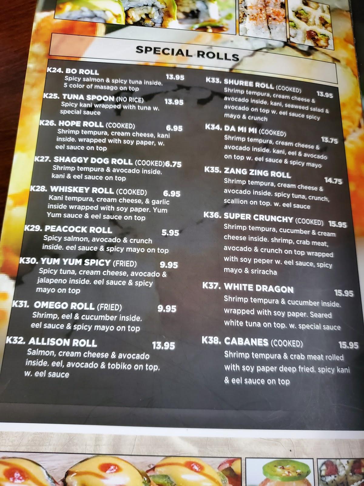 Menu at Koi restaurant, Rolla