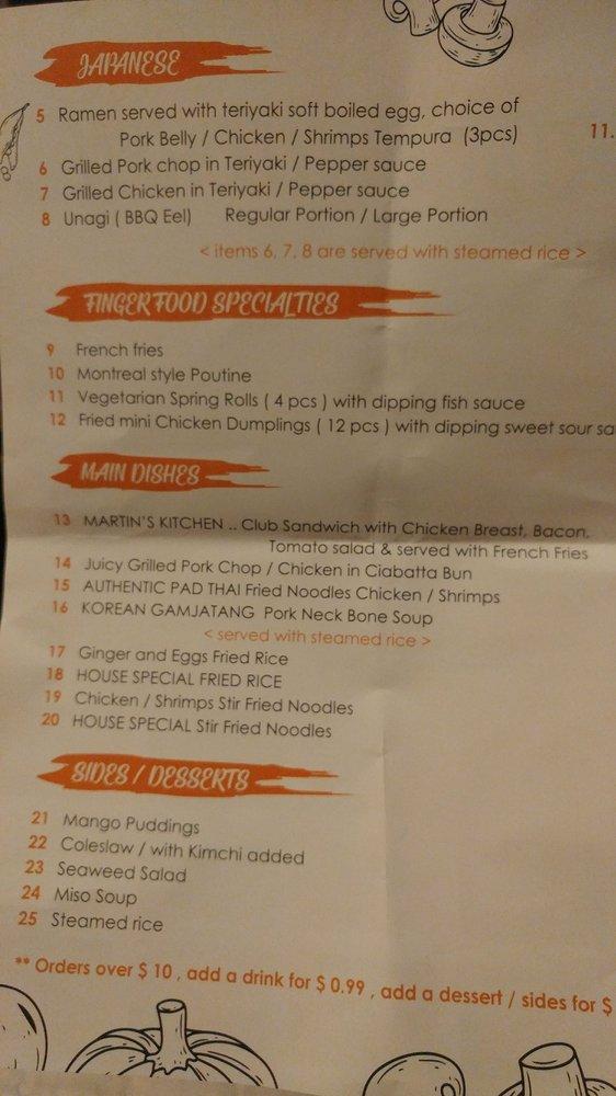 Menu at Martin's Kitchen restaurant, Toronto
