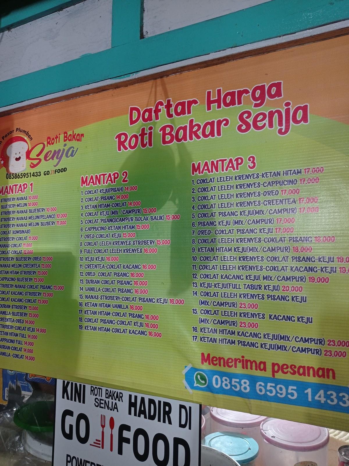 Carta del restaurante Roti Bakar Senja, Sukoharjo