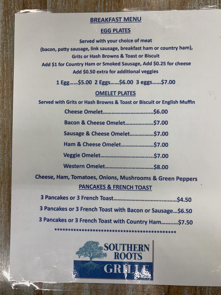 Menu at Southern Roots Grille restaurant, Holly Ridge