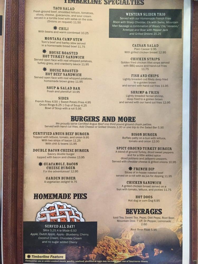 Carta de Timberline Cafe, West Yellowstone