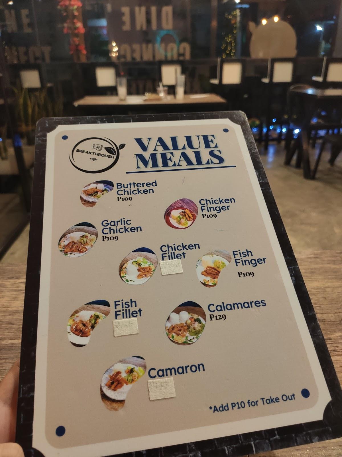 Menu at Breakthrough Cafe, Pagadian City
