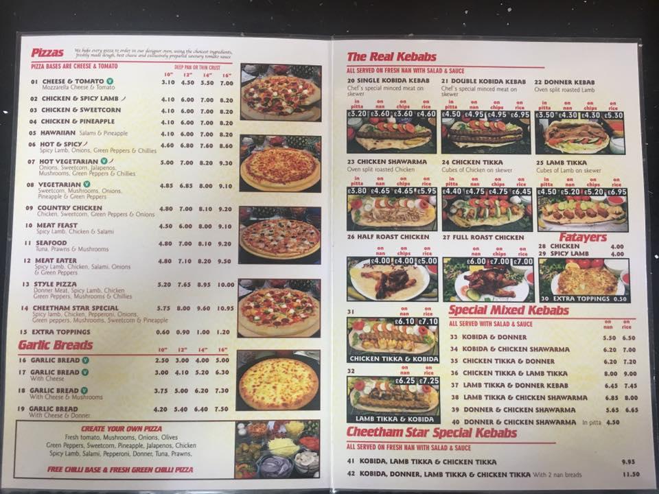 Menu at Cheetham Star restaurant, Manchester