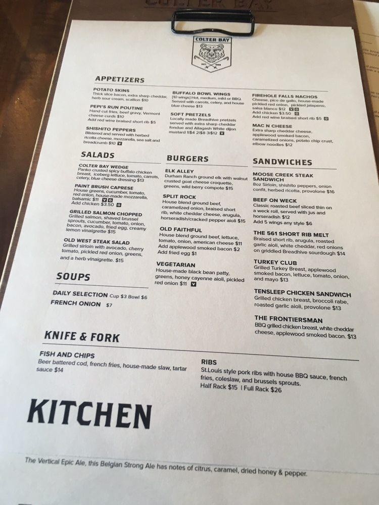 Menu at Colter Bay pub & bar, Buffalo