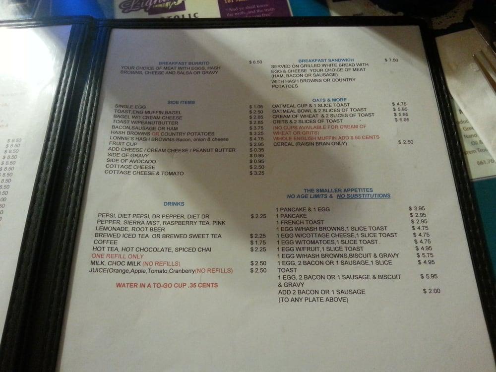 Carta de Cope's Knotty Pine Cafe, Bakersfield