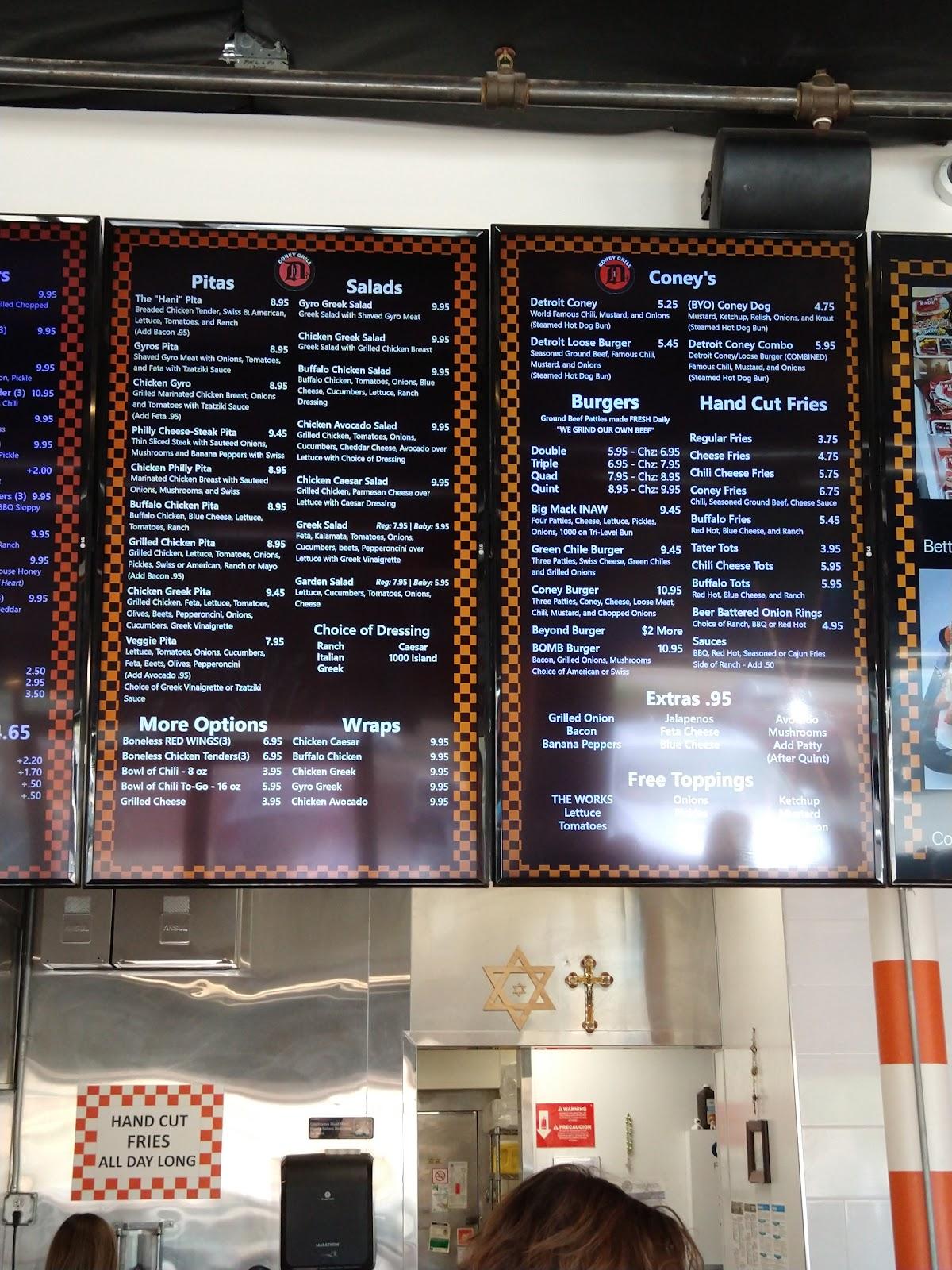 Menu at Detroit Coney Grill restaurant, Scottsdale