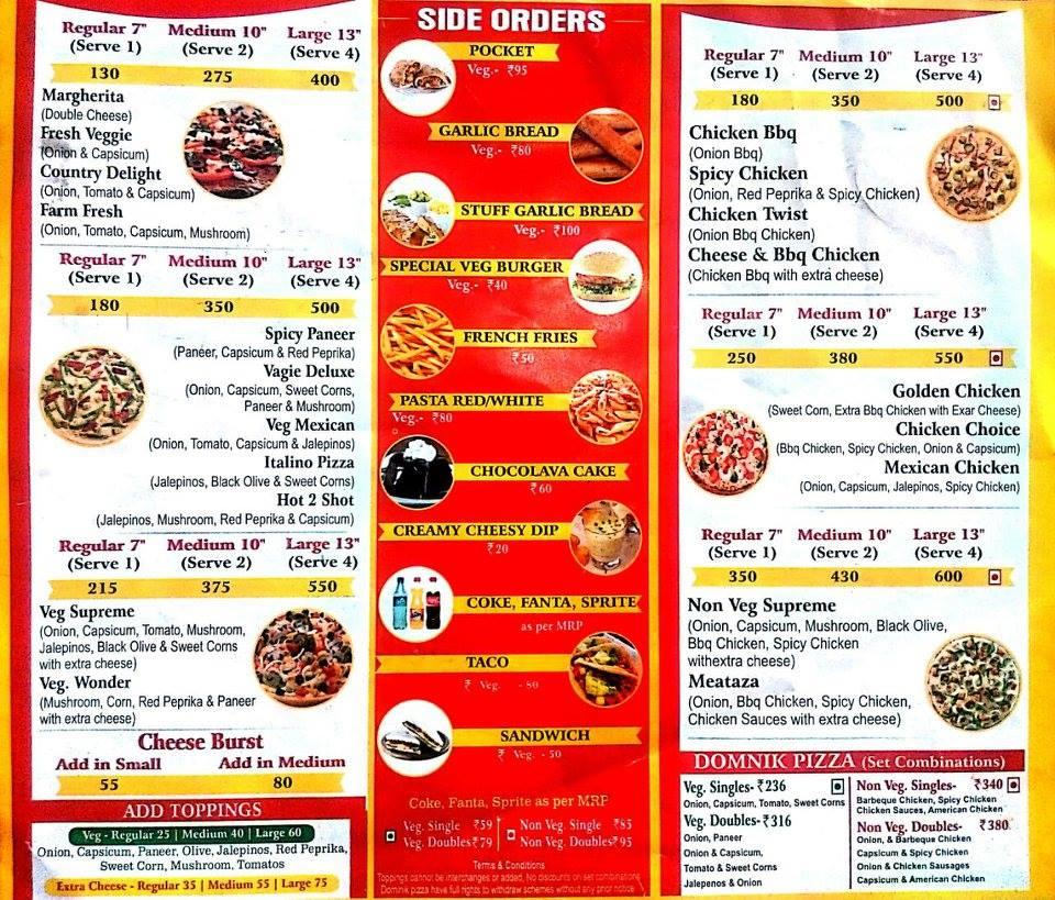 Menu at Domnik Pizza Kurali, India