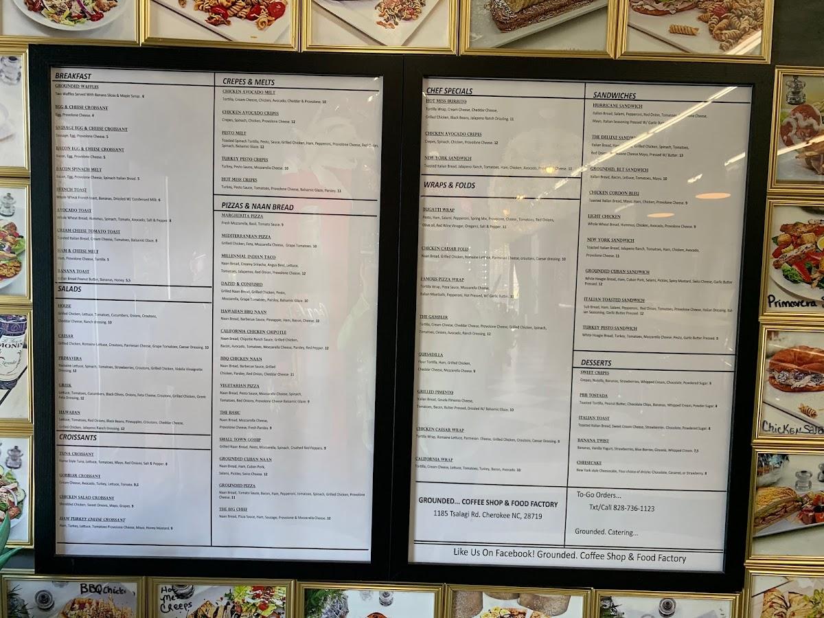 Menu at Grounded. Coffee Shop & Food Factory cafe, Cherokee