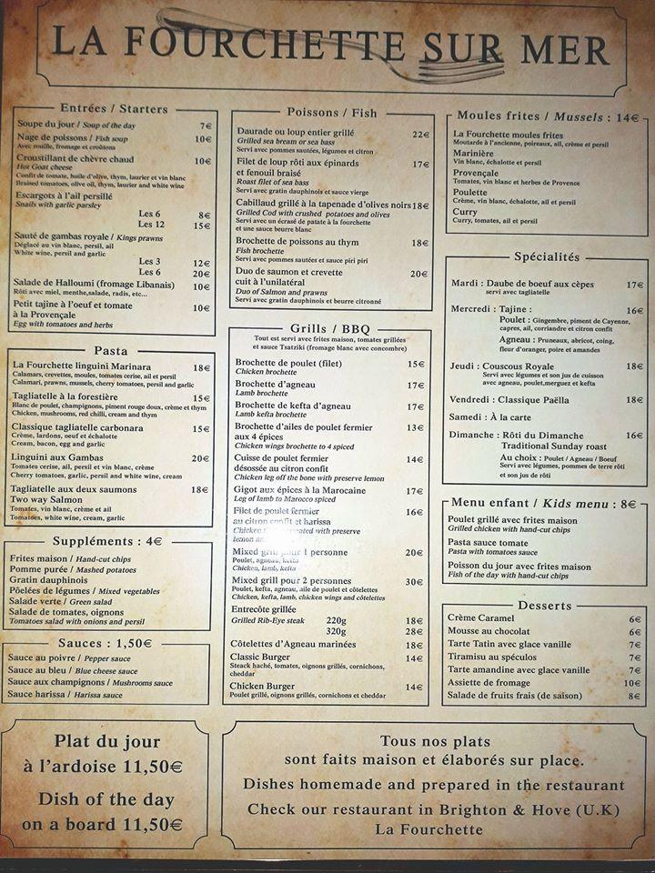 Menu au L ostrea sur mer restaurant, Cagnes-sur-Mer