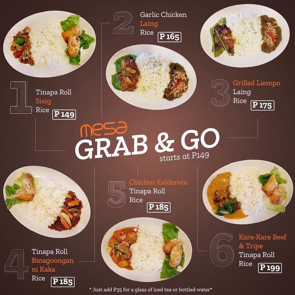 Menu at Mesa restaurant, Legazpi City