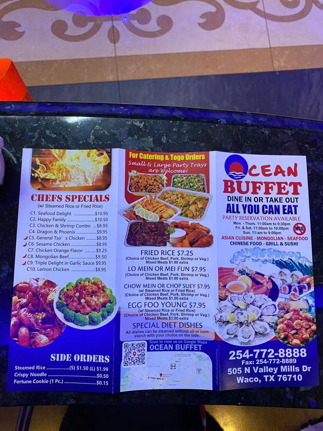 Menu at Ocean Buffet restaurant, Waco