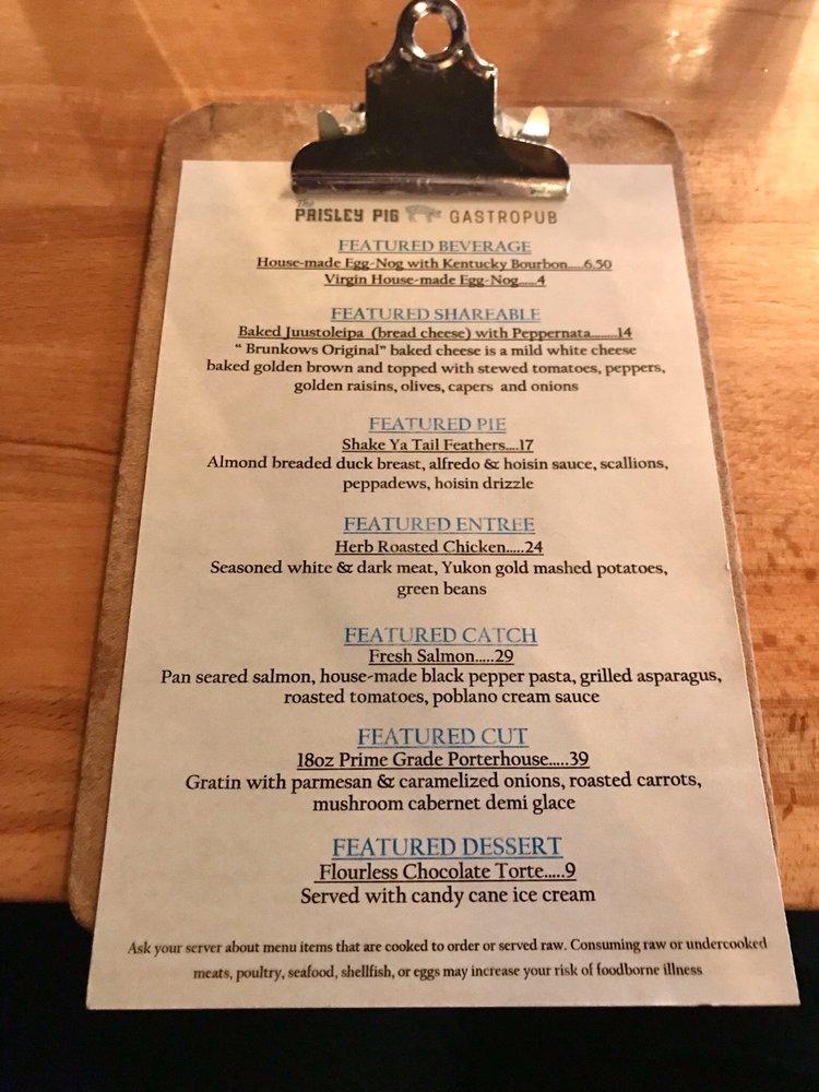 Menu at The Paisley Pig Gastropub, Grand Haven