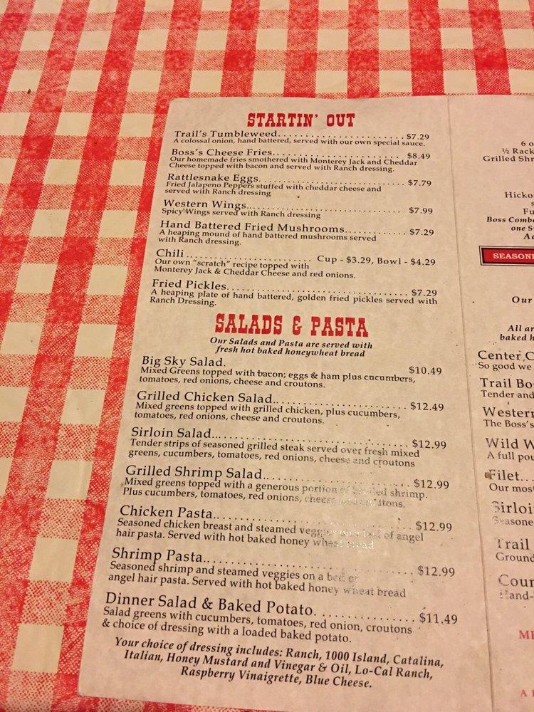 Menu at Trail Boss Steakhouse, Natchitoches