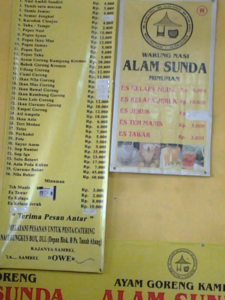 Carta del restaurante Warung Nasi Alam Sunda, Yakarta, Jl. H. Fachrudin ...