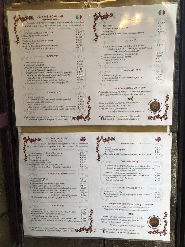 Menu at Ai Tre Scalini pub & bar, Rome, Via Panisperna