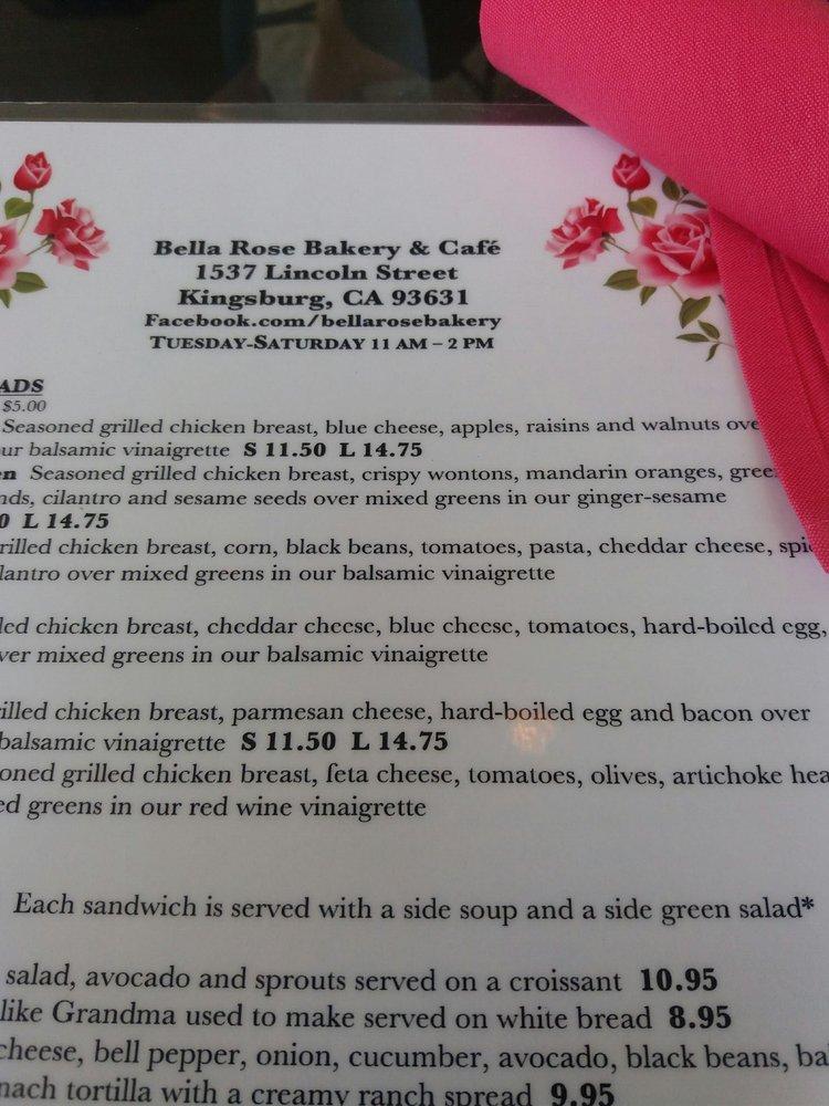 Menu at Bella Rose cafe, Kingsburg