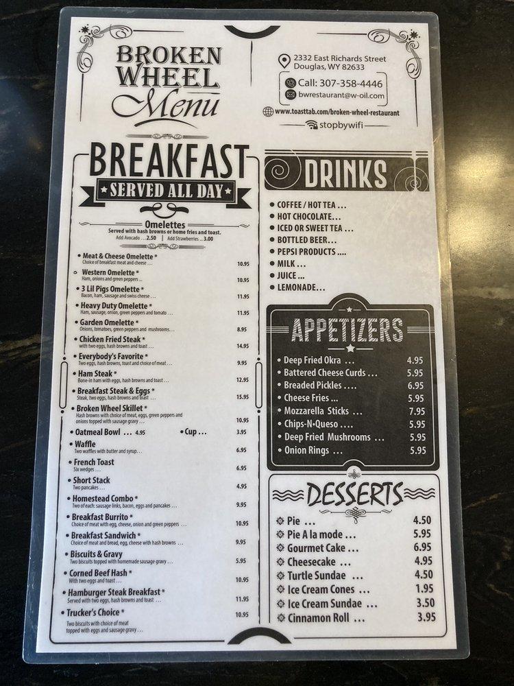 Menu at Broken Wheel Restaurant, Douglas