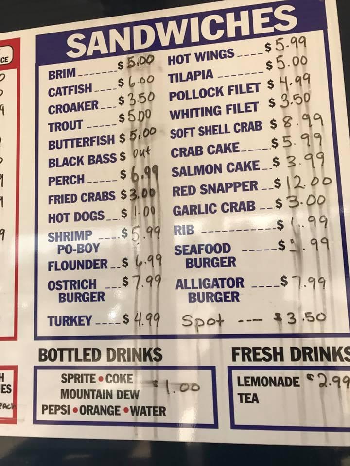 Menu at John C's Fish Market restaurant, Hope Mills