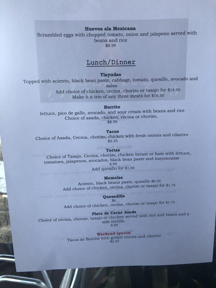 Menu at LA FLAMA Culver City restaurant, Los Angeles