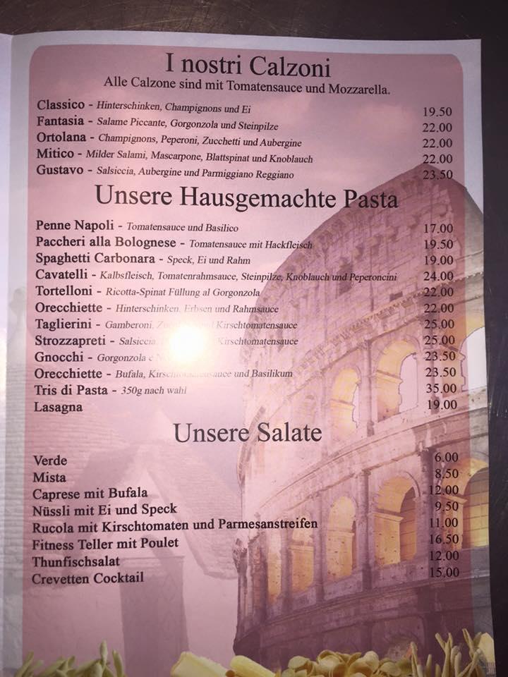 Menu da La Pizza Italiana DOCG, Zurigo
