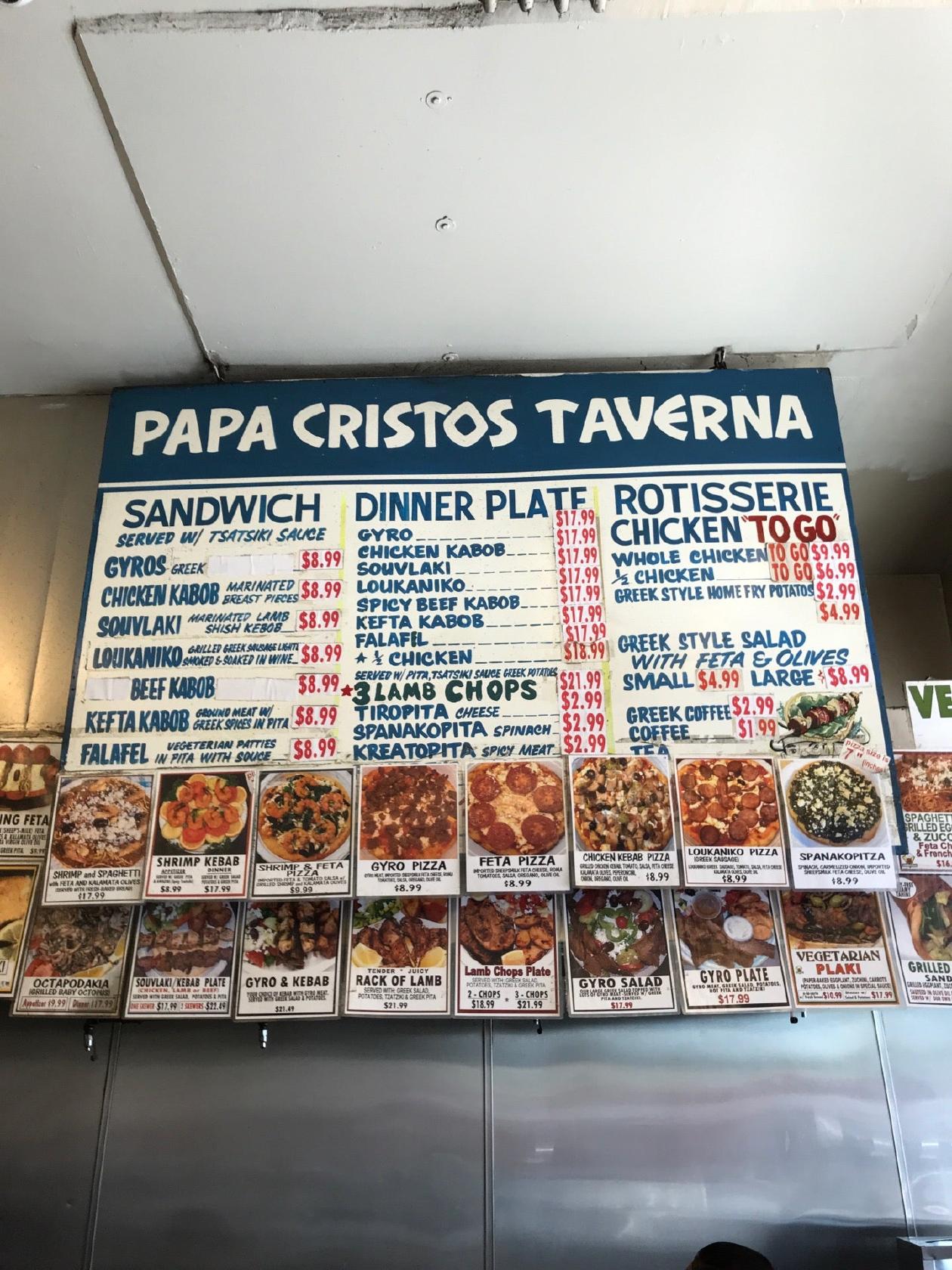 Menu at Papa Cristo's Greek Grill restaurant, Los Angeles
