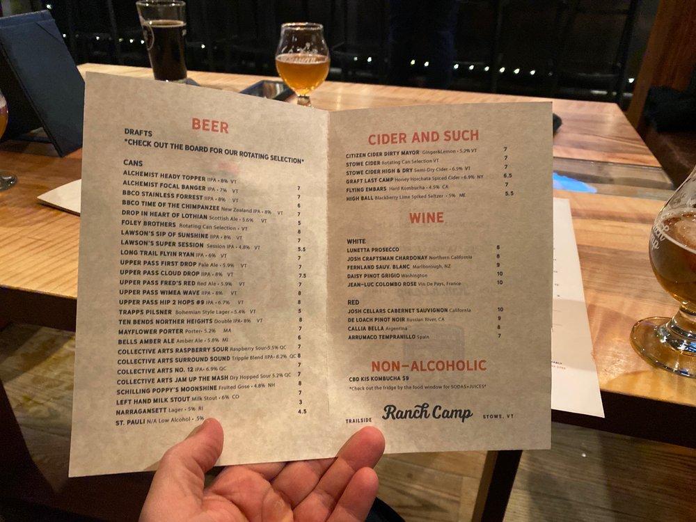 Menu at Ranch Camp restaurant, Stowe