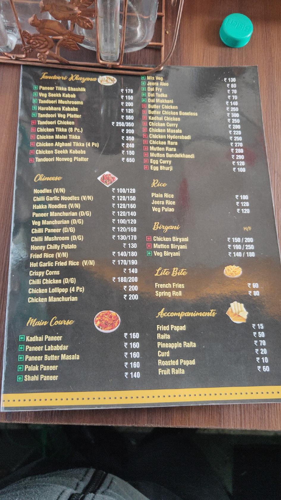 Menu at The High Ground, Jhansi