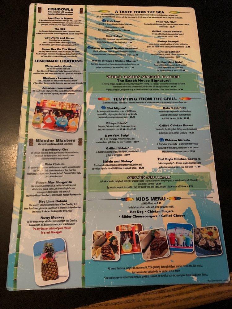 Menu at Beach House Bar & Grill, Myrtle Beach, N Ocean Blvd