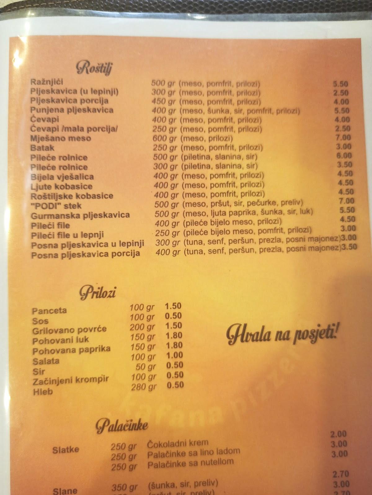 Menu at Caffe Bar Podi, Herceg Novi, 46 Pođanski put