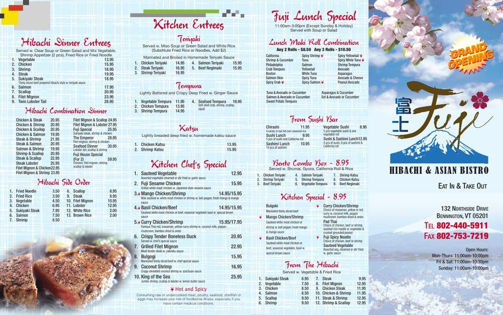 Menu at Fuji restaurant, Bennington