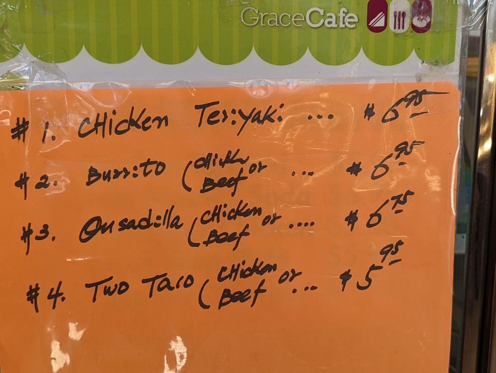 Menu at Grace Cafe, Los Angeles