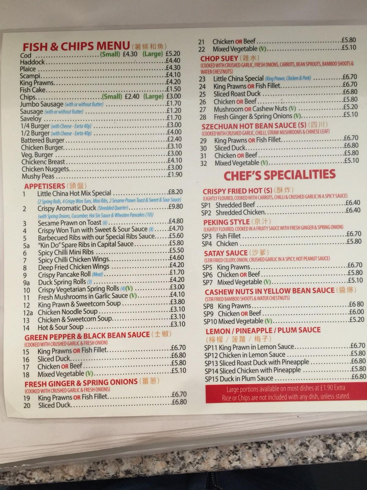 Menu at Little China fast food, Exmouth