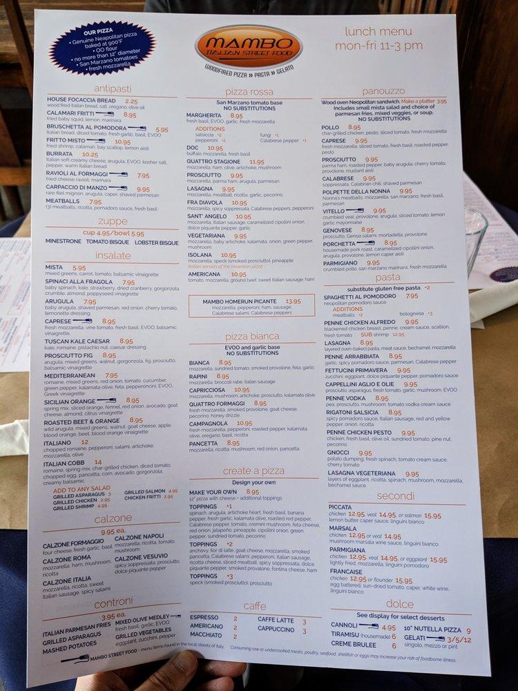 Menu at Mambo Italian Street Food restaurant, Atlanta