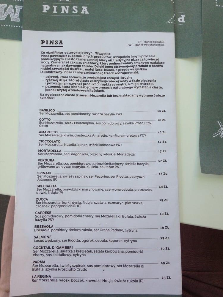 Menu at PINSA - Saska Kępa cafe, Warsaw, Francuska 6