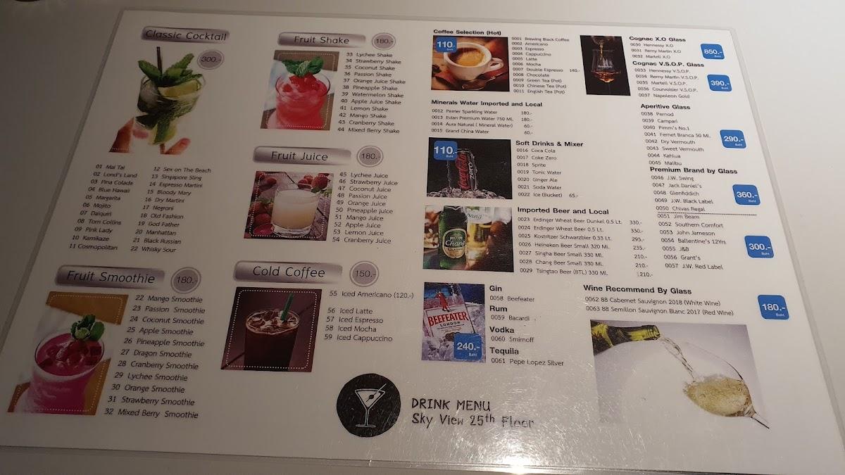 Menu at Sky View 360 restaurant, Bangkok