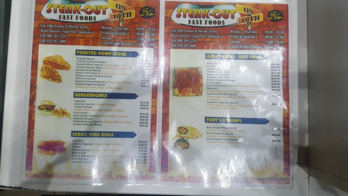 Menu at Steak-Out Fast Foods Laudium, Centurion