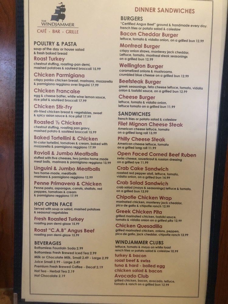 Menu at The Windjammer Café Bar Grille, Somers Point