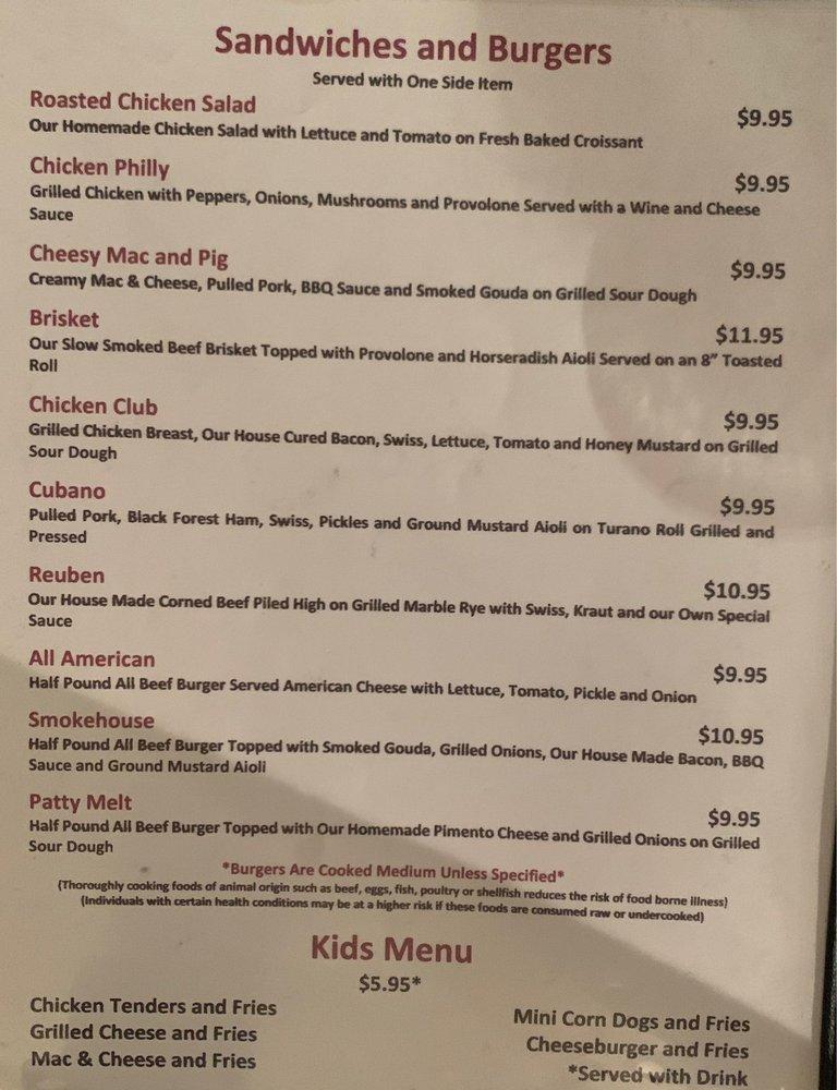 Menu at Underground Cafe, Hernando