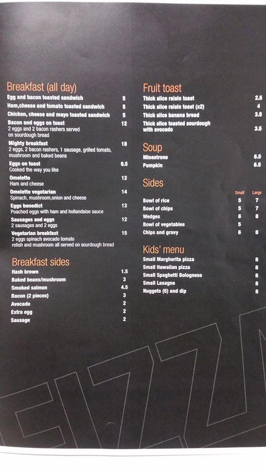Menu at Cafizza restaurant, Geelong